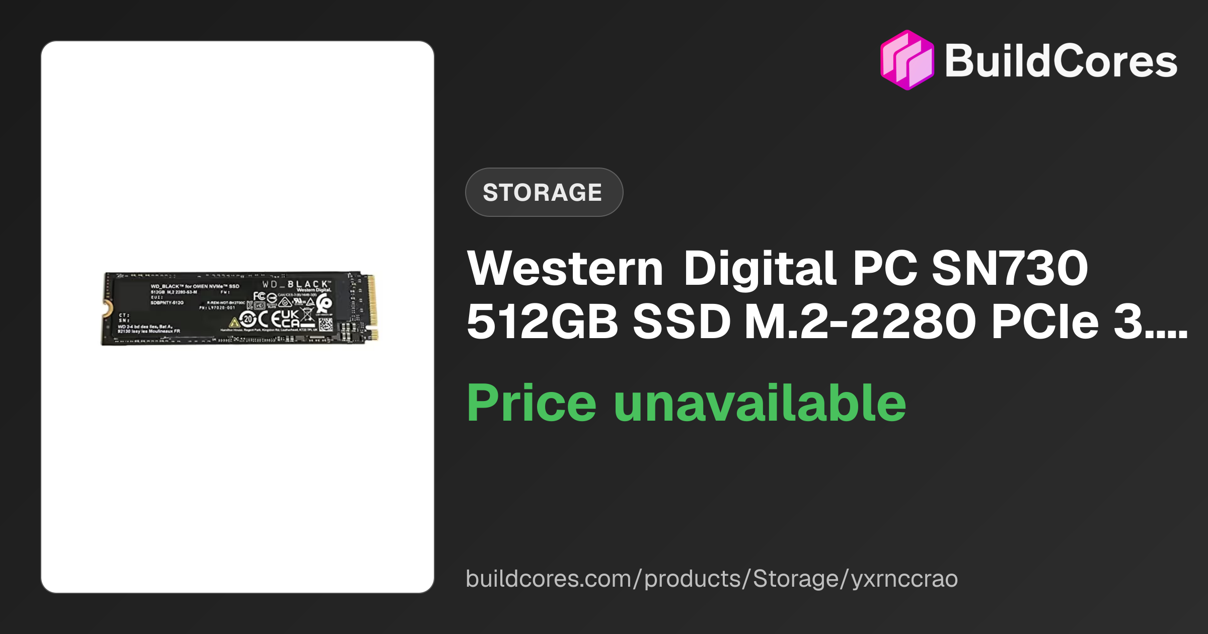 Western Digital PC SN730 512GB SSD M.2-2280 PCIe 3.0 X4 NVME | BuildCores